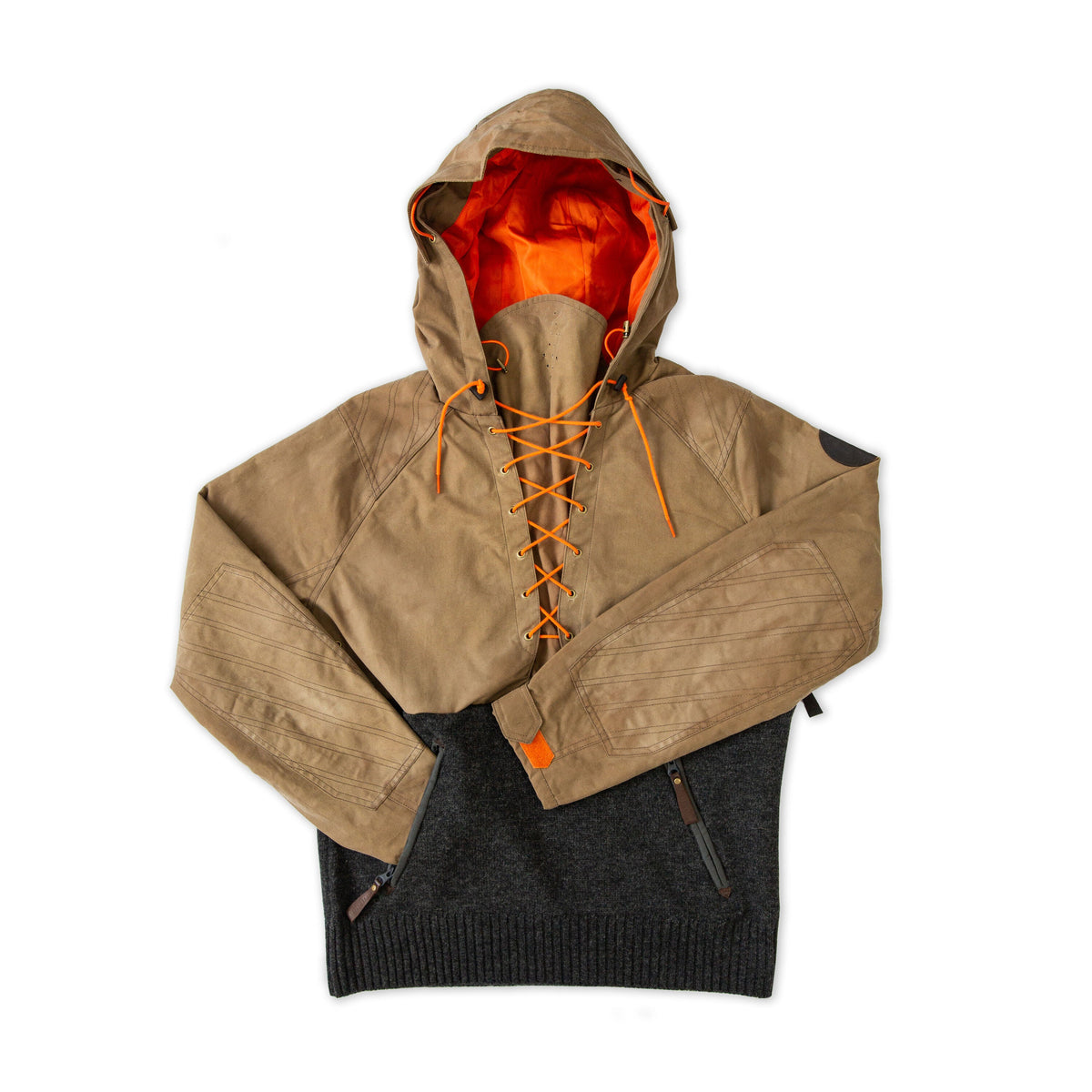 Men's Recycled Hybrid Pullover Jacket - Wool and Waxed Cotton Pullover ...