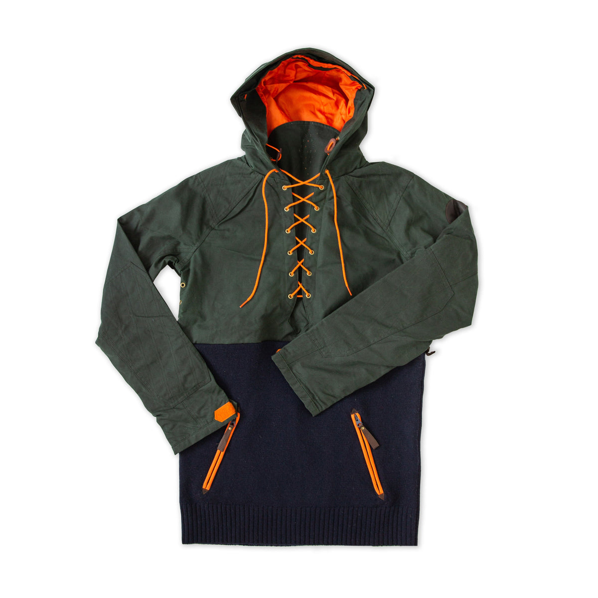 Men's Recycled Hybrid Pullover Jacket - Wool and Waxed Cotton Pullover ...