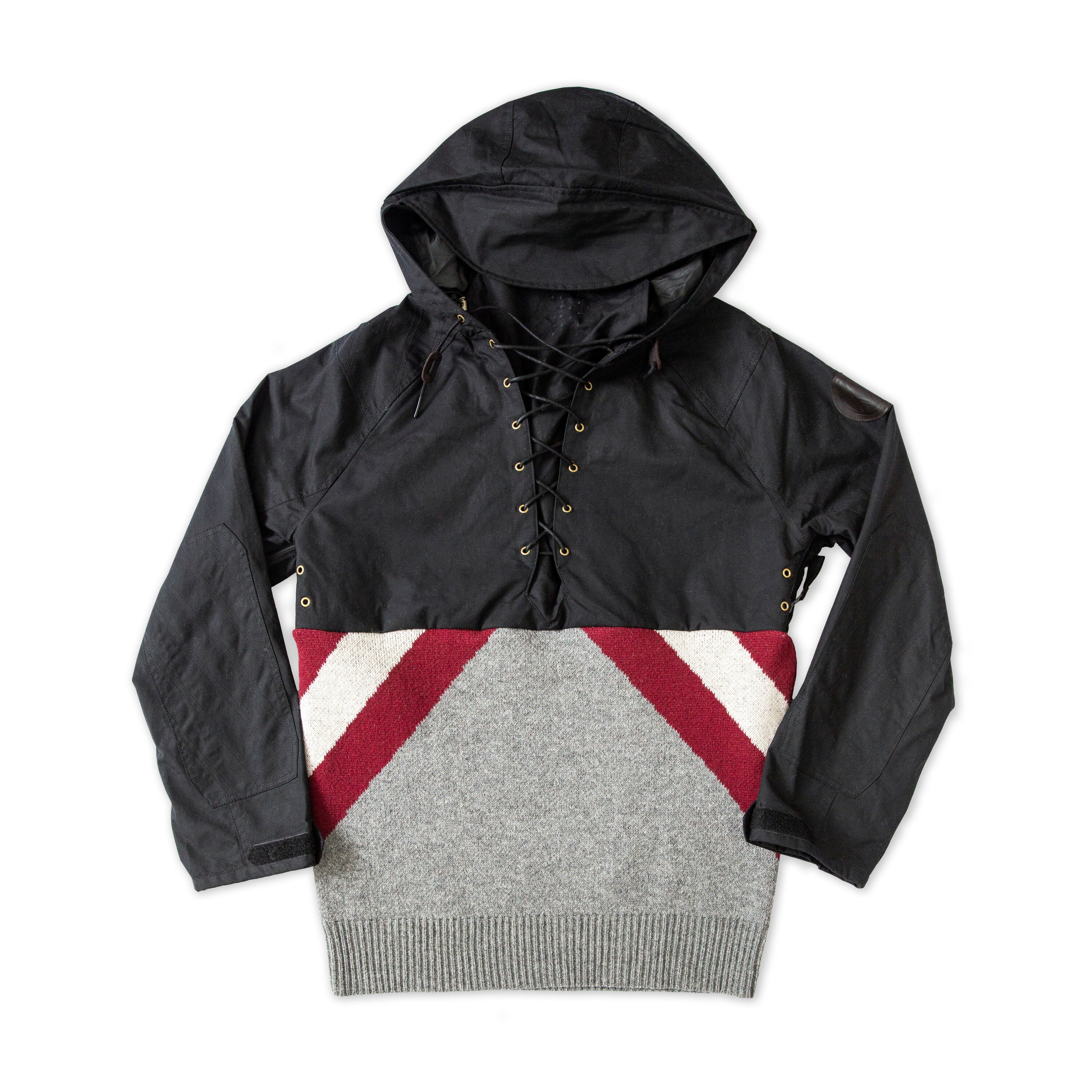 Men's Recycled Hybrid Pullover Jacket - Wool and Waxed Cotton Pullover ...