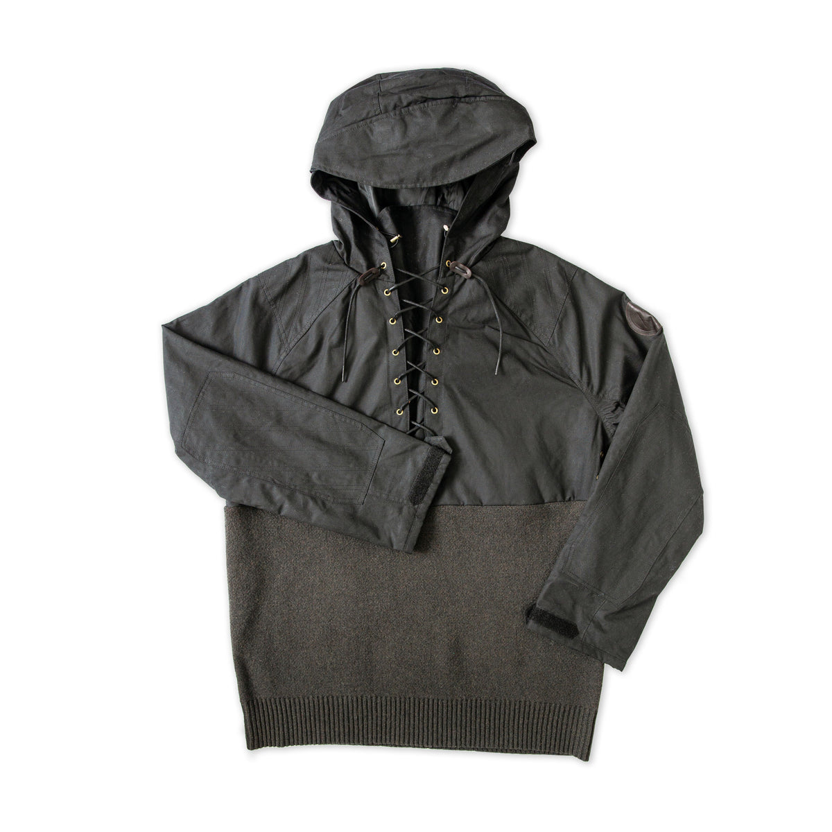 Men's Recycled Hybrid Pullover Jacket - Wool and Waxed Cotton Pullover ...